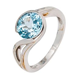 Jobo Damen Fingerring "Wei&szlig;goldring", 62, Wei&szlig;gold 585, blau, Wei&szlig;gold 585, Fingerringe, 585 Wei&szlig;gold mit Blautopas