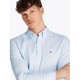Tommy Hilfiger Herren Langarmhemd "LINEN BLEND SOLID Regular Fit SHIRT", blau, Gr. L, unifarben, Web, Obermaterial: 52% Baumwolle, 48% Leinen,