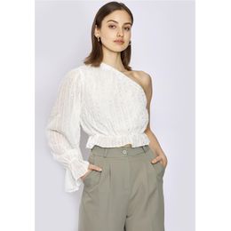 FRESHLIONS Damen Klassische Bluse, wei&szlig;, Gr. S, unifarben, 100% Polyester, Blusen, im asymmetrischen Design