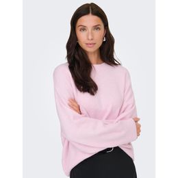 Jacqueline de Yong Strickpullover JDY "JDYSONJA L/S O-NECK PULLOVER KNT NOOS", Damen, Gr. L, pink lady detail:melange, Strick, Obermaterial: 57% Polyester, 26% Polyacryl, 14% Nylon, 3% Elasthan, meliert, normal, Rundhals, B&uuml;ndchen, Pullover Strickpullover