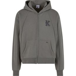 Karl Kani Damen Sweatjacke "Karl Kani KK Boxy Full Zip Hoodie"grau, Gr. L, 65% Baumwolle, 35% Polyester, Sweatjacken