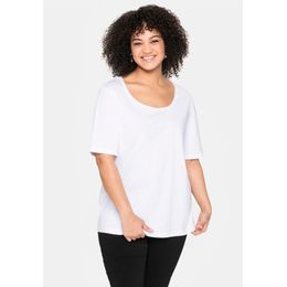 sheego Damen Kurzarmshirt "T-Shirt", wei&szlig;, Gr. 40, unifarben, 100% Baumwolle, Shirts