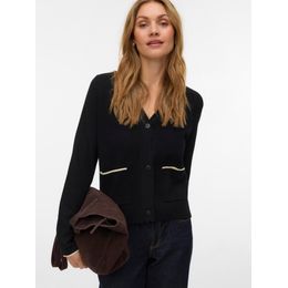 V&eacute;ro Moda VERO MODA Damen Strickjacke "VMGOLD LS V-NECK CONTRAST CARDIGAN", schwarz, Gr. XS, unifarben, Strick, Obermaterial: 50% Viskose, 28% Polyester, 22%