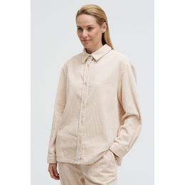 Langarmbluse SENSES.THE LABEL, Damen, Gr. M/L, bleached sand, Material: 100% Baumwolle, unifarben, oversize normal, hoch geschlossener Ausschnitt, &Auml;rmel mit &Auml;rmelschlitz 1-Knopf-Manschette, Blusen, aus softem Breitcord
