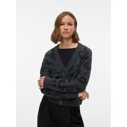 V&eacute;ro Moda Strickjacke VERO MODA "VMZUZU LS V-NECK CARDIGAN", Damen, Gr. M, dunkelgrau melange detail:with schwarz, sequins, Strick, Obermaterial: 43% Polyester, 38% Polyacryl, 11% Nylon, 6% Wolle, 2% Elasthan, Glitzermuster, regular fit h&uuml;ftlang, V-Ausschnitt, Rippb&uuml;ndchen, Strickjacken Strickjacke