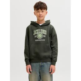 Jack & Jones Kinder Kapuzensweatshirt "JJMAKO SWEAT HOOD JNR"duffel bag, Gr. 140, JACK & JONES JUNIOR, bedruckt, angeraute Sweatware, Obermaterial: 60% Baumwolle,