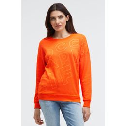 SOCCX Damen Sweaterorange, Gr. S, Glitzermuster, bedruckt, Sweatware, Material: Grundmaterial: 100% Polyester, Ausbrenner: 100% Baumwolle,