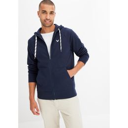 bonprix Damen Kapuzensweatjacke "Kapuzen-Sweatjacke mit Kontrastdetails", blau, Gr. 60, Obermaterial: 60% Baumwolle, 40% Polyester, Sweatjacken,