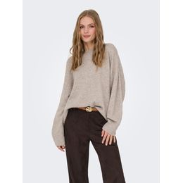 Jacqueline de Yong Strickpullover JDY "JDYSONJA L/S O-NECK PULLOVER KNT NOOS", Damen, Gr. L, fossil detail:melange, Strick, Obermaterial: 57% Polyester, 26% Polyacryl, 14% Nylon, 3% Elasthan, meliert, normal, Rundhals, B&uuml;ndchen, Pullover Strickpullover