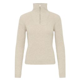 oxmo Damen Troyer "Troyer OXBMMOLARA HALFZIP"oatmeal melange, Gr. L, Obermaterial: 93% Polyester PES. 5% Wolle mw. 2% Elasthan EL., Pullover