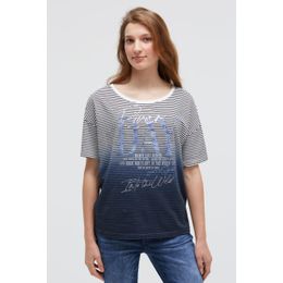 Rundhalsshirt SOCCX, Damen, Gr. S, wei&szlig;, Single Jersey, Material: 100% Baumwolle, bedruckt, gestreift, regular fit normal, Rundhals, eingesetzt gerader Abschluss, Shirts Rundhalsshirt, mit Farbverlauf