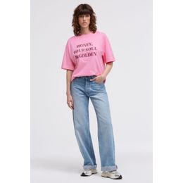 Rundhalsshirt SENSES.THE LABEL, Damen, Gr. L, rose pink, Single Jersey, Material: 100% Baumwolle, bedruckt, oversize normal, Rundhals, eingesetzt gerader Abschluss, Shirts Rundhalsshirt, aus Baumwolle
