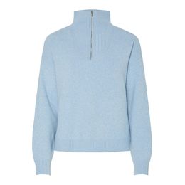 Pieces Damen Troyer "PCOREE LS HALF ZIP KNIT PWP BC", blau, Gr. S, unifarben, Strick, Obermaterial: 80% Polyester, 20% Nylon, Pullover
