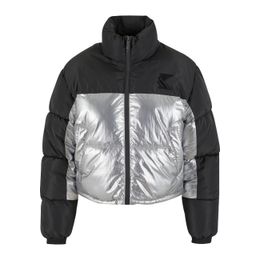 Karl Kani Damen Winterjacke "Karl Kani KK Og Metallic Block Crop Puffer Jacket metallic"silber, Gr. M, mehrfarbig, 100% Polyamid, Jacken