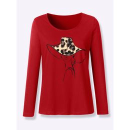 Classic Basics Damen Langarmshirt "Langarm-Shirt", rot, Gr. 42, bedruckt, gemustert, mehrfarbig, 100% Baumwolle, Shirts