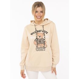 Zwillingsherz Damen Hoodie ""Wild But Cute""beige, Gr. S, Sweatware, Obermaterial: 80% Polyester, 20% Baumwolle, Sweatshirts, Mini-Me,mit niedlichem