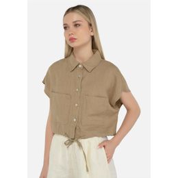 FRESHLIONS Damen Klassische Bluse "Savannah", braun, Gr. XL, unifarben, 100% Leinen, Blusen, mit lockerer Passform