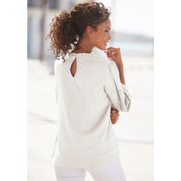 Lascana Damen Schlupfbluse, beige, Gr. 34, unifarben, Web, Obermaterial: 100% Viskose, Blusen, mit Lochstickerei und dezenten R&uuml;schen, 3/4-&auml;rmelige