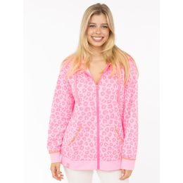 Zwillingsherz Damen Kapuzensweatjacke ""Soft Leo""pink, Gr. L, gemustert, mehrfarbig, Sweatware, Obermaterial: 80% Polyester, 20% Baumwolle,