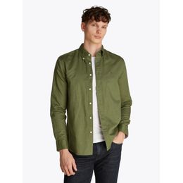 Tommy Hilfiger Herren Langarmhemd "LINEN BLEND SOLID Regular Fit SHIRT", gr&uuml;n, Gr. L, unifarben, Web, Obermaterial: 52% Baumwolle, 48% Leinen,