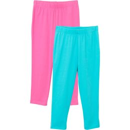 bonprix Kinder Caprileggings "Capri-Leggings mit elastischem Baumwoll-Mix (2er Pack)", blau, Gr. 140, Obermaterial: 95% Baumwolle, 5% Elasthan,