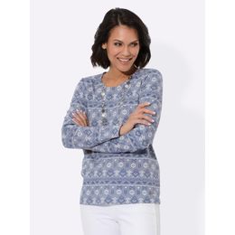 Casual Looks Damen Langarmshirt "Shirt", blau, Gr. 40, ethno, gemustert, mehrfarbig, 100% Baumwolle, Shirts