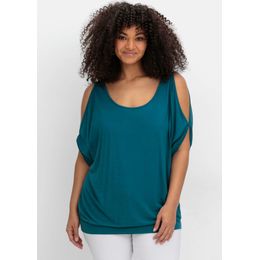 sheego Damen Fledermausshirt "T-Shirt", blau, Gr. 40, unifarben, 95% Viskose, 5% Elasthan, Shirts