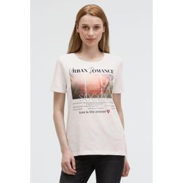 SOCCX Damen Rundhalsshirtwei&szlig;, Gr. XXL, Glitzermuster, bedruckt, Single Jersey, Material: 100% Baumwolle, Shirts, mit Necktape
