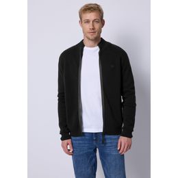 Strickjacke Street One MEN, Herren, Gr. M (40), schwarz, Web, 100% Baumwolle, unifarben, normal normal, hoch geschlossener Ausschnitt, Rippb&uuml;ndchen, Strickjacken Strickjacke, mit Zipper