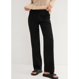 bonprix Damen Leinenhose, schwarz, Gr. 34, unifarben, Web, Obermaterial: 55% Leinen, 45% Baumwolle, Hosen, Weite Hose mit Leinen