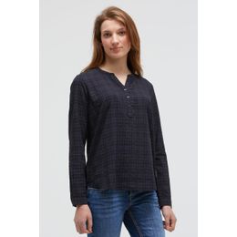 Langarmbluse SOCCX, Damen, Gr. M, blau, Material: 52% Baumwolle, 48% Viskose, bedruckt, regular fit normal, Rundhals, mit Riegel, Blusen, im Turn-Up-Look