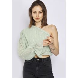 FRESHLIONS Damen Klassische Bluse, gr&uuml;n, Gr. M, unifarben, 100% Polyester, Blusen, im asymmetrischen Design