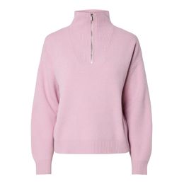 Pieces Damen Troyer "PCOREE LS HALF ZIP KNIT PWP BC", pink, Gr. L, unifarben, Strick, Obermaterial: 80% Polyester, 20% Nylon, Pullover