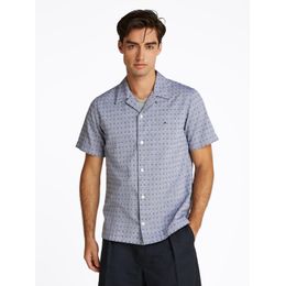 Tommy Hilfiger Herren Kurzarmhemd "COTTON LINEN DOBBY SS Regular Fit SHIRT", blau, Gr. XL, Web, Obermaterial: 86% Baumwolle, 14% Leinen, Hemden