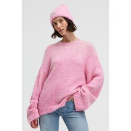 Rundhalspullover SENSES.THE LABEL, Damen, Gr. L, rose pink melange, Material: 67% Polyacryl, 14% Polyester, 12% Polyamid, 7% Elasthan, unifarben, loose fit normal, Rundhals, eingesetzt Rippb&uuml;ndchen, Pullover Rundhalspullover, mit weiten &Auml;rmeln