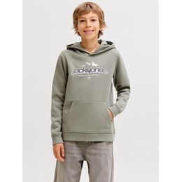 Jack & Jones Kinder Kapuzensweatshirt "JCOFLARE FRONT SWEAT HOOD FST JNR"vetiver, Gr. 140, JACK & JONES JUNIOR, bedruckt, angeraute Sweatware, Obermaterial: 100%