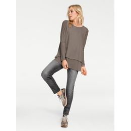 Damen Rundhalsshirt "Rundhals-Shirt", grau, Gr. 40, Linea Tesini BY HEINE, unifarben, 100% Polyester, Innenseite:5% Elasthan, 95% Viskose, Shirts