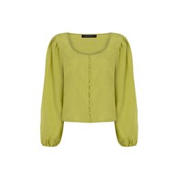 FRESHLIONS Damen Klassische Bluse "Amara", gr&uuml;n, Gr. L, unifarben, 100% Leinen, Blusen, im klassischen Design