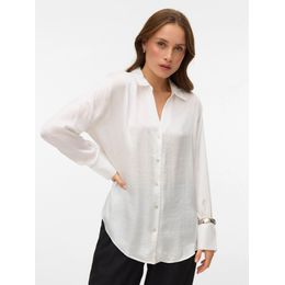 V&eacute;ro Moda Langarmbluse VERO MODA "VMSOMMER LS SHIRT WVN GA NOOS", Damen, Gr. L, snow wei&szlig;, Web, Obermaterial: 100% Polyester, unifarben, regular fit normal, V-Ausschnitt, Blusen