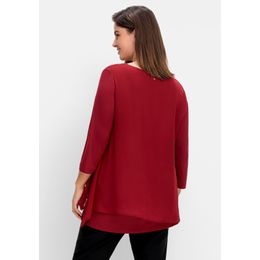 sheego Damen 3/4-Arm-Shirt "3/4-Arm-Shirt", rot, Gr. 56, unifarben, 95% Viskose, 5% Elasthan, Chiffon:100% Polyester, Shirts