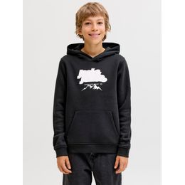 Jack & Jones Kinder Kapuzensweatshirt "JCOFLARE FRONT SWEAT HOOD FST JNR"schwarz, Gr. 176, JACK & JONES JUNIOR, bedruckt, angeraute Sweatware, Obermaterial: 100%