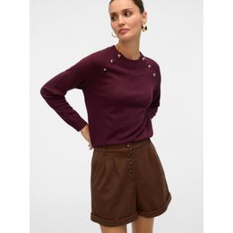 V&eacute;ro Moda VERO MODA Damen Strickpullover "VMHAPPY LS O-NECK BUTTON PULLOVER BOO"winetasting detail:gold buttons, Gr. XS, gestreift, Strick, Obermaterial: 50%