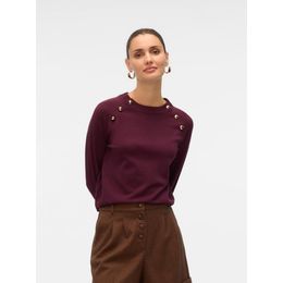 V&eacute;ro Moda Strickpullover VERO MODA "VMHAPPY LS O-NECK BUTTON PULLOVER BOO", Damen, Gr. L, winetasting detail:gold buttons, Strick, Obermaterial: 50% Viskose, 28% Polyester, 22% Nylon, gestreift, regular fit normal, Rundhals, Rippb&uuml;ndchen, Pullover Strickpullover