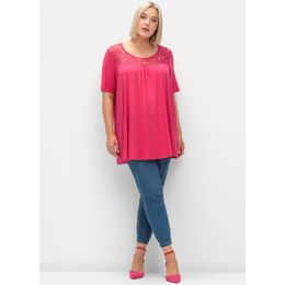sheego Damen Longshirt "T-Shirt", pink, Gr. 44, unifarben, 95% Viskose, 5% Elasthan, Shirts