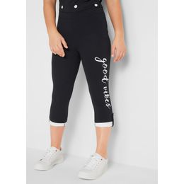 bonprix Kinder Caprileggings, schwarz, Gr. 128, unifarben mit Farbeinsatz, Obermaterial: 95% Baumwolle, 5% Elasthan, Hosen