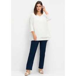sheego Damen Blusenshirt "3/4-Arm-Shirt", wei&szlig;, Gr. 44, unifarben, 95% Viskose, 5% Elasthan, Chiffon:100% Polyester, Shirts