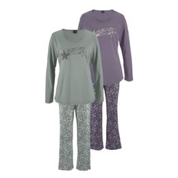 Vivance Pyjama Damen Gr&ouml;&szlig;e XS/S smaragd / helllila Winterkleid