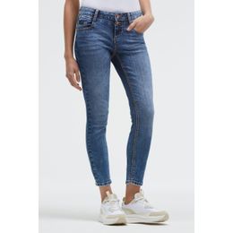 SOCCX Damen Slim-fit-Jeans, blau, Gr. 32, Abriebeffekte, Denim/Jeans, Material: 72% Baumwolle, 27% Polyester, 1% Elasthan, Zusatz: Enth&auml;lt