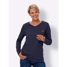 Classic Basics Damen V-Shirt "Langarm-Shirt", blau, Gr. 56, unifarben, 100% Baumwolle, Shirts