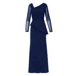 Adrianna Papell Langes Abendkleid 'Knit Crepe Combo Mesh Gown' Damen Größe 34 dunkelblau Winterkleid